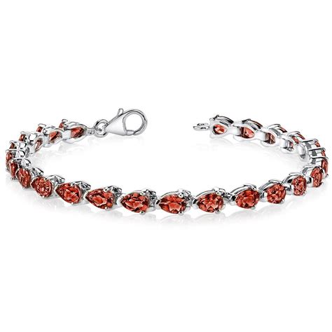 Womens Classic Sterling Silver Genuine Pear Shape Garnet Tennis