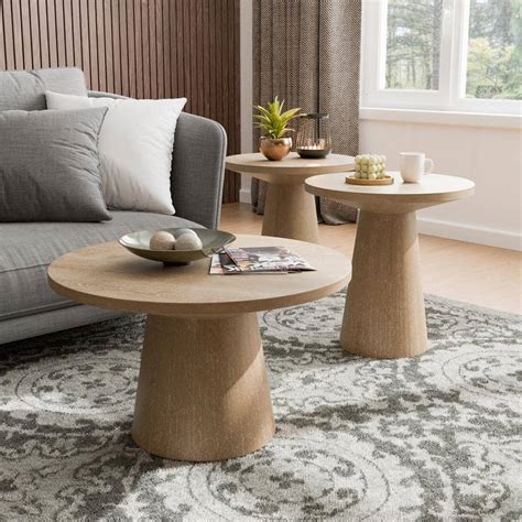 Furniture Of America Leander 3 Piece 29 In Oak Round Wood Coffee Table