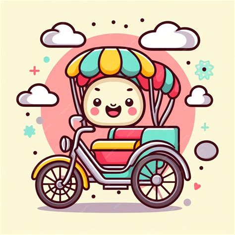 Cute Cycle Ricksaw Cartoon Illustration Premium Ai Generated Image