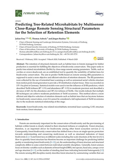 Pdf Predicting Tree Related Microhabitats By Multisensor Close Range Remote Sensing Structural