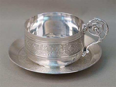 Бульонная чашка и блюдце серебро по реактиву общий вес 371 37г — Антикварная лавка в Калашном
