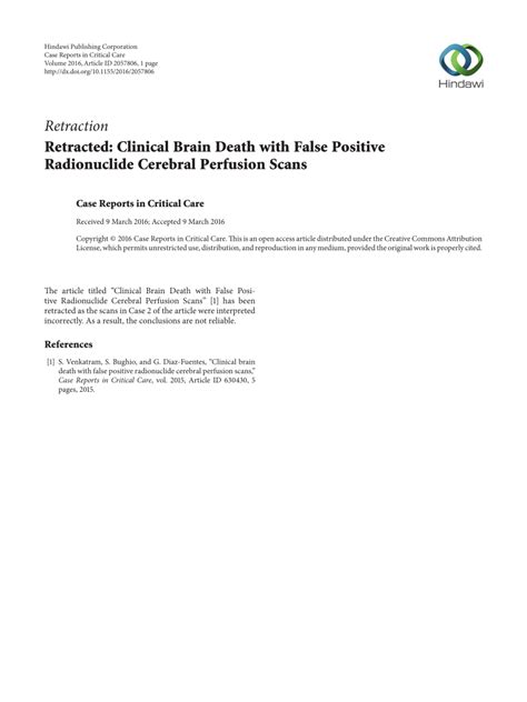 Pdf Retracted Clinical Brain Death With False Positive Radionuclide Cerebral Perfusion Scans