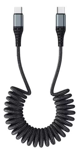 Cabo Veicular Turbo Espiral Para Iphone Usb Tipo C Lightning Cor Preto
