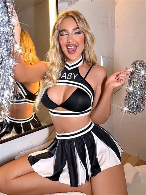 Black And White Collar Sleeveless Colorblockletter Cheerleader