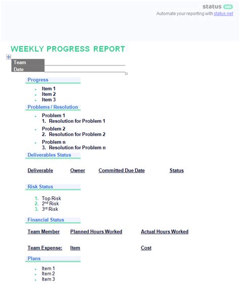 2 Remarkably Simple Weekly Progress Report Templates Free Download