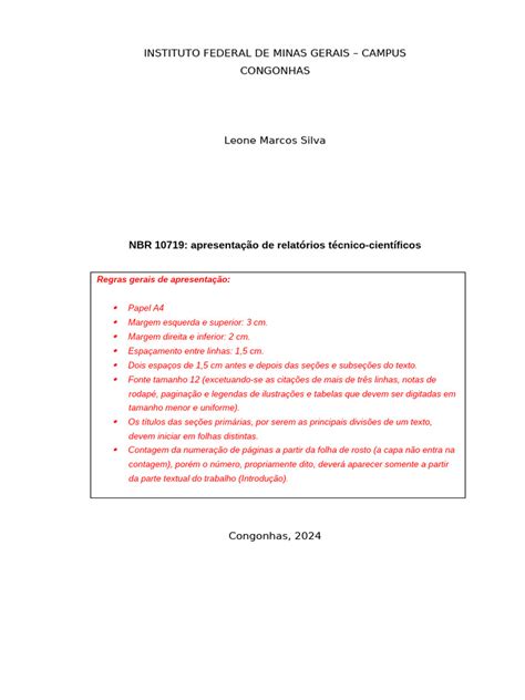 Modelo De Relatorio Tecnico Cientifico Pdf
