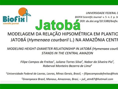 Modelagem da Relação Hipsométrica em Plantio de Jatobá IDAM