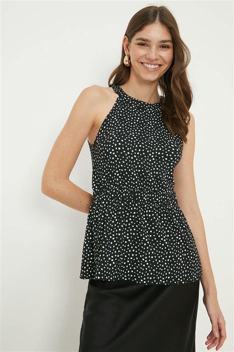 Tops Tall Mono Spot Halter Neck Sleeveless Top Dorothy Perkins