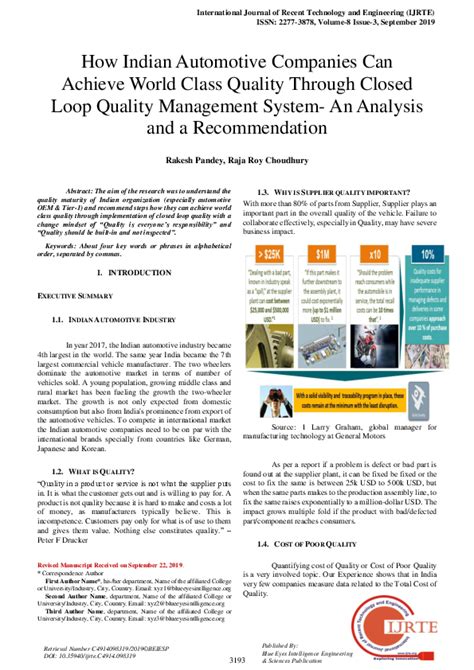 Pdf How Indian Automotive Companies Can Achieve World Class Quality