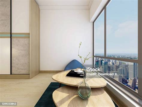 3d渲染優雅現代的臥室設計大床與大衣櫃和咖啡桌等陽光灑在地板視窗非常舒適和休閒 照片檔及更多 住宅建築 照片 住宅建築 住宅房間 傢俱