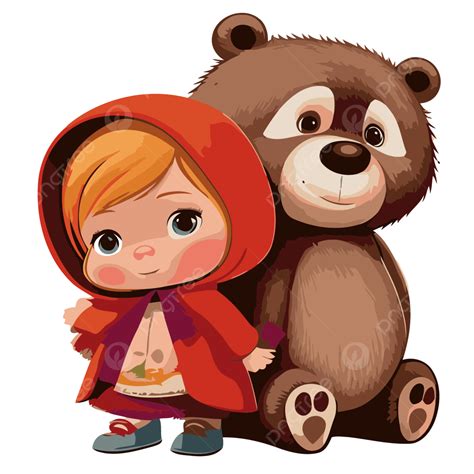 마샤와 곰 벡터 갈색 곰 만화와 작은 빨간 두건을 쓴 여자의 귀여운 그림 스티커 클립 아트 상표 클립 아트 Png