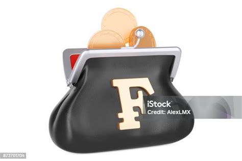 프랑 기호 및 내부 흰색 배경에 고립 3d 렌더링 황금 동전 지갑 3차원 형태에 대한 스톡 사진 및 기타 이미지 3차원 형태 가득 찬 개념 Istock