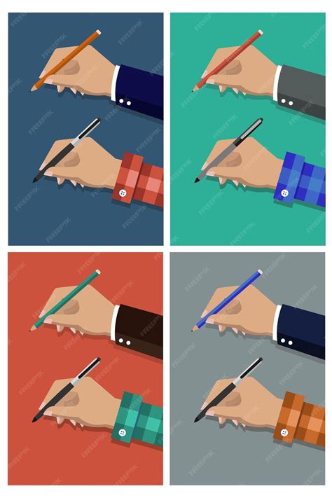 Карандаш в руке набор мультяшных иллюстраций Бесплатно векторы