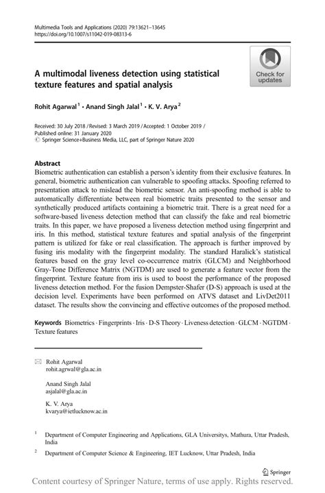 A Multimodal Liveness Detection Using Statistical Texture Features And