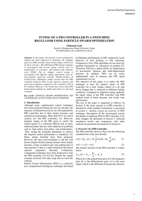 Pdf Tuning Of A Pid Controller In A Switching Regulator Using