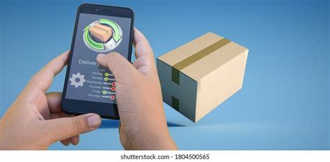 백그라운드에서 3d 스마트폰 배달 추적 앱 스톡 일러스트 1804500565 Shutterstock