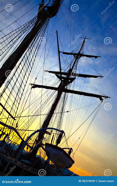 Silhouette Of Sailing Ship Stock Image Image Of Beauty 96319939