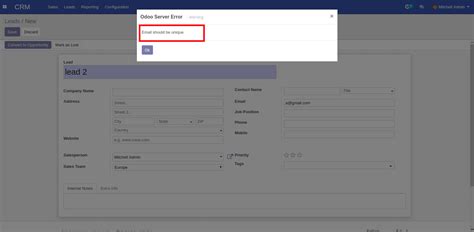 Unique Lead Alert Odoo