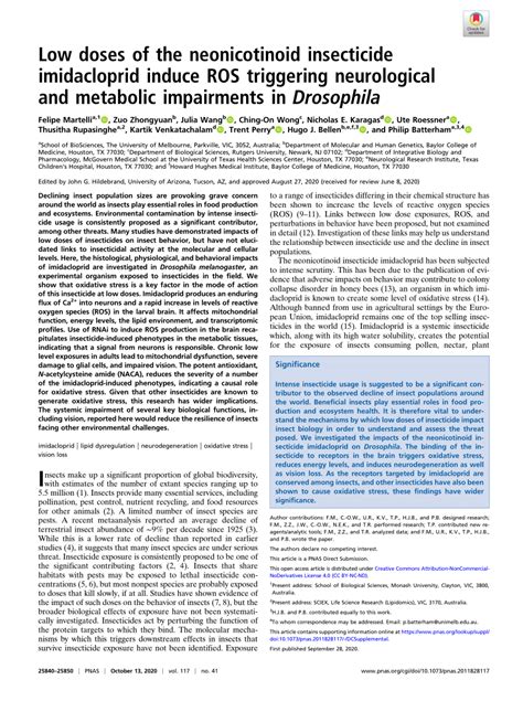 Pdf Low Doses Of The Neonicotinoid Insecticide Imidacloprid Induce