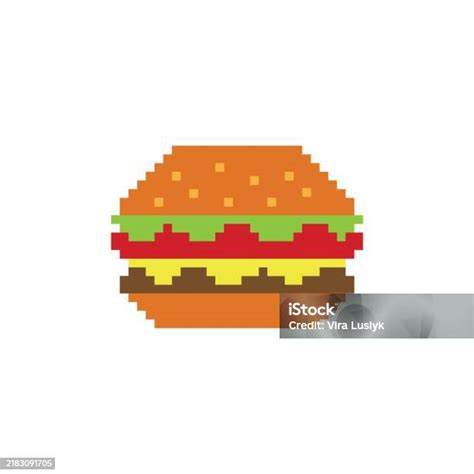 Pixel Art Burger Vector Game 8 Bit Fast Food Icon Stock Illustration