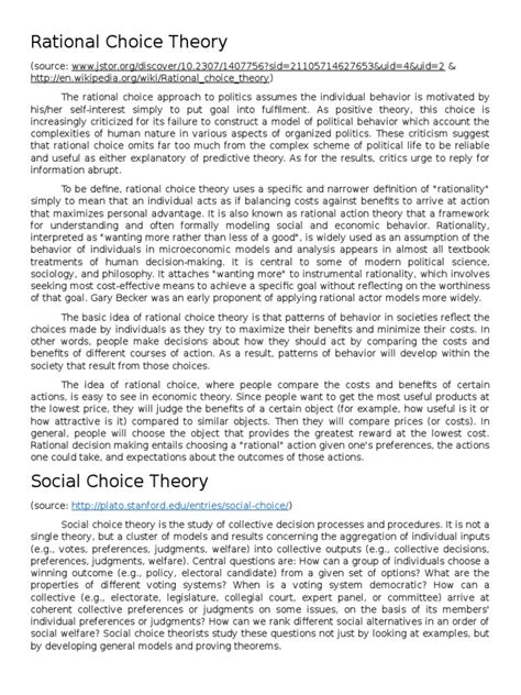 Rational Choice Theory Rationality Voting