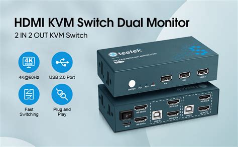 Amazon Com Steetek HDMI KVM Switch Dual Monitor 4K 60Hz KVM Switch 2 Port USB 2 0 KVM