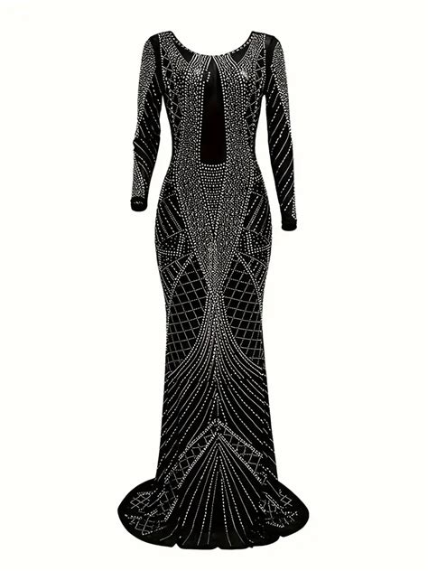 Plus Size Elegant Skinny Beaded Dress Long Sleeve Floor Temu South Africa