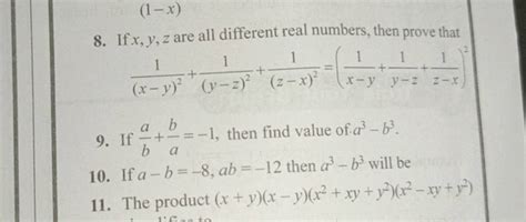 8 If X Y Z Are All Different Real Numbers Then Prove That X−y 21 Y−z