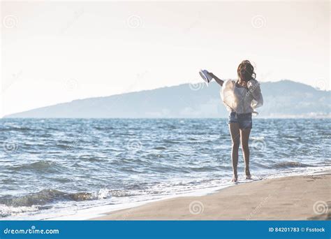 Young Female Enjoying Sunny Day On Tropical Beach Stock Image Image