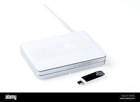 White Wireless Router And Usb Modem Isolated On A White Background Stock Photo Alamy