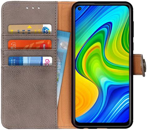 Xiaomi Redmi Note 9 Hoesje Vintage Wallet Grijs GSMpunt Nl