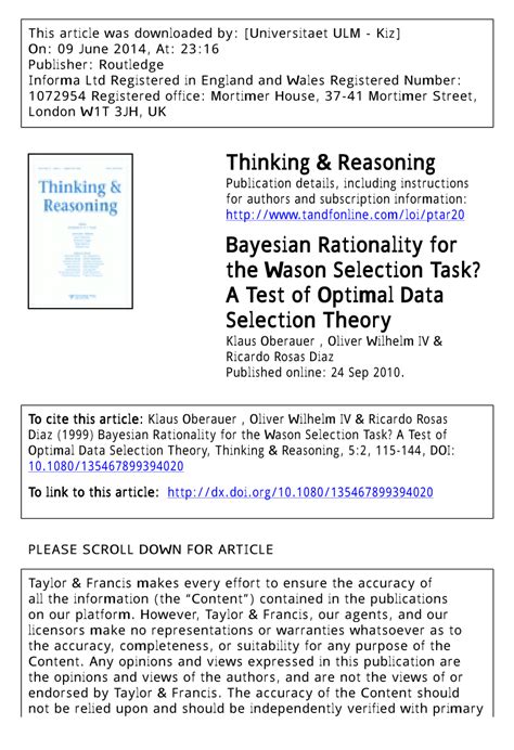 Pdf Bayesian Rationality For The Wason Selection Task A Test Of Optimal Data Selection Theory