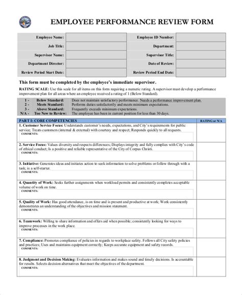 Performance Appraisal Sample Performance Review Template Pdf Template