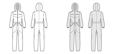 스키 점프수트 전체 점프수트 테크니컬 패션 일러스트레이션 으로 전체 길이 후드 지퍼 클로저 고층 포켓 0명에 대한 스톡 벡터 아트 및 기타 이미지 Istock