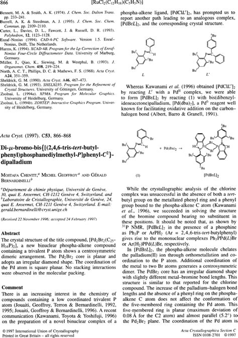 Di Bromobis Tristertbutylphenyl Phosphanediylmethylp Phenylc Dipalladium