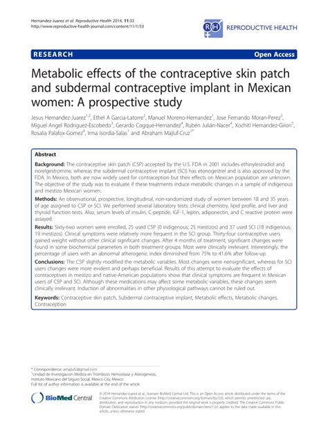 Pdf Metabolic Effects Of The Contraceptive Skin Patch And Subdermal Contraceptive Implant In