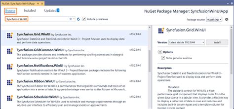 install syncfusion winui nuget packages syncfusion