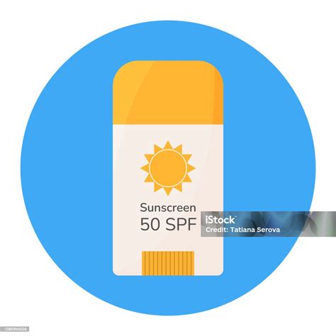 Spf 자외선 차단제 스틱 데오도란트 벡터 플랫 아이콘 만화 스타일 Spf 자외선 차단 화장품 블루 원 배경에 격리 자외선 차단 건강한 일광욕 안전한 여름 스킨 케어 0명에