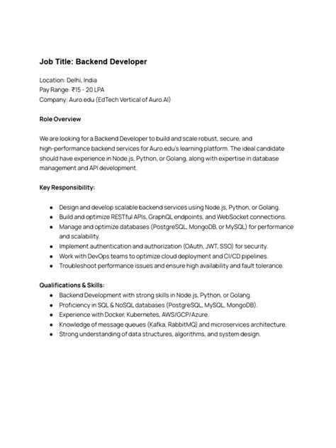 Jd Backend Developer Pdf