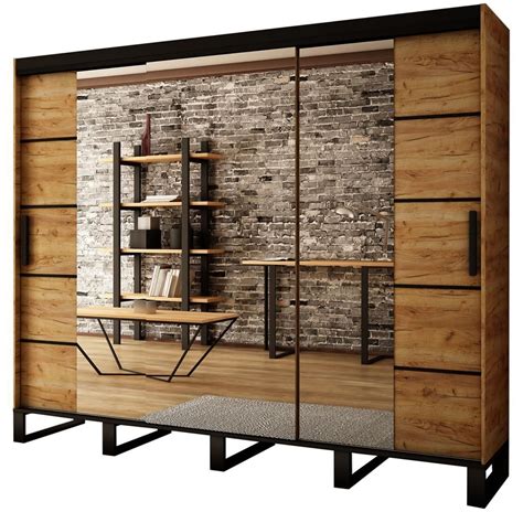 Ormar Loft 3 Vrata 250 5x62x212 Cm Zlatni Hrast Ogledalo Emmezeta