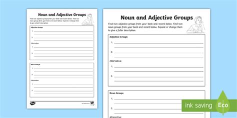 Noun And Adjective Groups Worksheet Years 5 And 6 Twinkl
