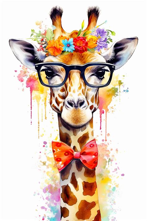 Premium Photo Image Of Giraffe Wearing Glasses And Floral Headband