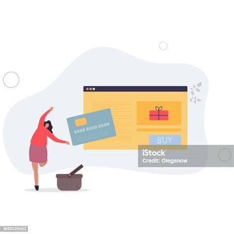 구매를 위한 온라인 쇼핑 및 전자 상거래 서비스 웹 사이트 Productsflat 벡터 일러스트레이션에 대한 신용 카드 디지털