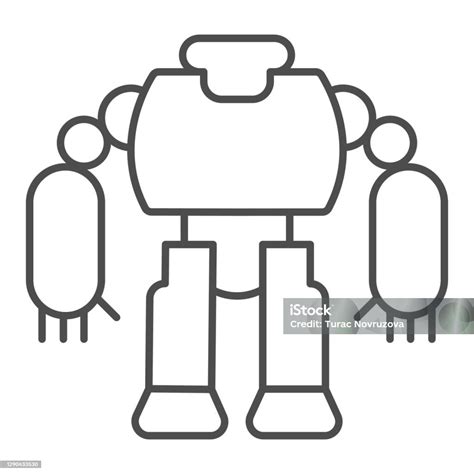 機器人細線圖示兒童玩具概念機器人標誌在白色背景大機器人玩具圖示在大綱風格為移動概念和網頁設計向量圖形向量圖形及更多互聯網圖片 Istock