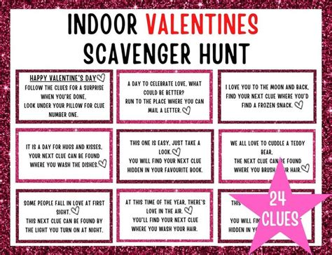 Valentines Scavenger Hunt Printable Game Valentines Treasure Hunt For