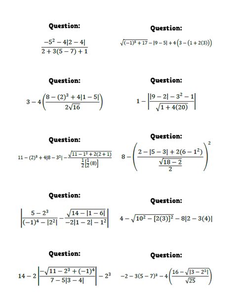 Free Order Of Operation With Absolute Value Worksheet Download Free