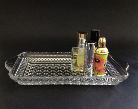 Vintage Glass Vanity Tray Kitchen Tray Display Tray Glass Rectangle