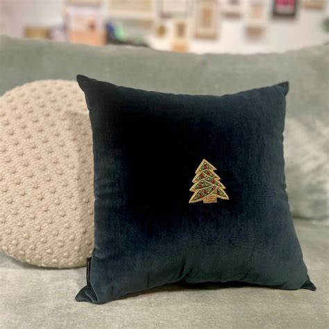 Pyckd Embroidered Velvet Christmas Tree Cushion
