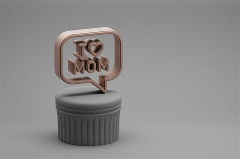 아름다운 추상적 인 일러스트 메시지 I Love Mom 및 하트 기호 아이콘이 기둥과 멋진 배경에 있습니다 3d 렌더링 그림 디자인의 배경 패턴 어머니의 날 어버이날에 대한