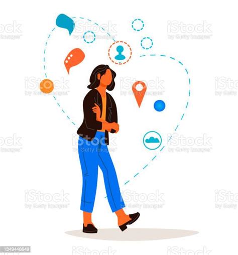 무선 인터넷 기호에 둘러싸인 여성과의 온라인 인터넷 통신 토론에 대한 스톡 벡터 아트 및 기타 이미지 토론 5g Brand Name Smart Phone Istock